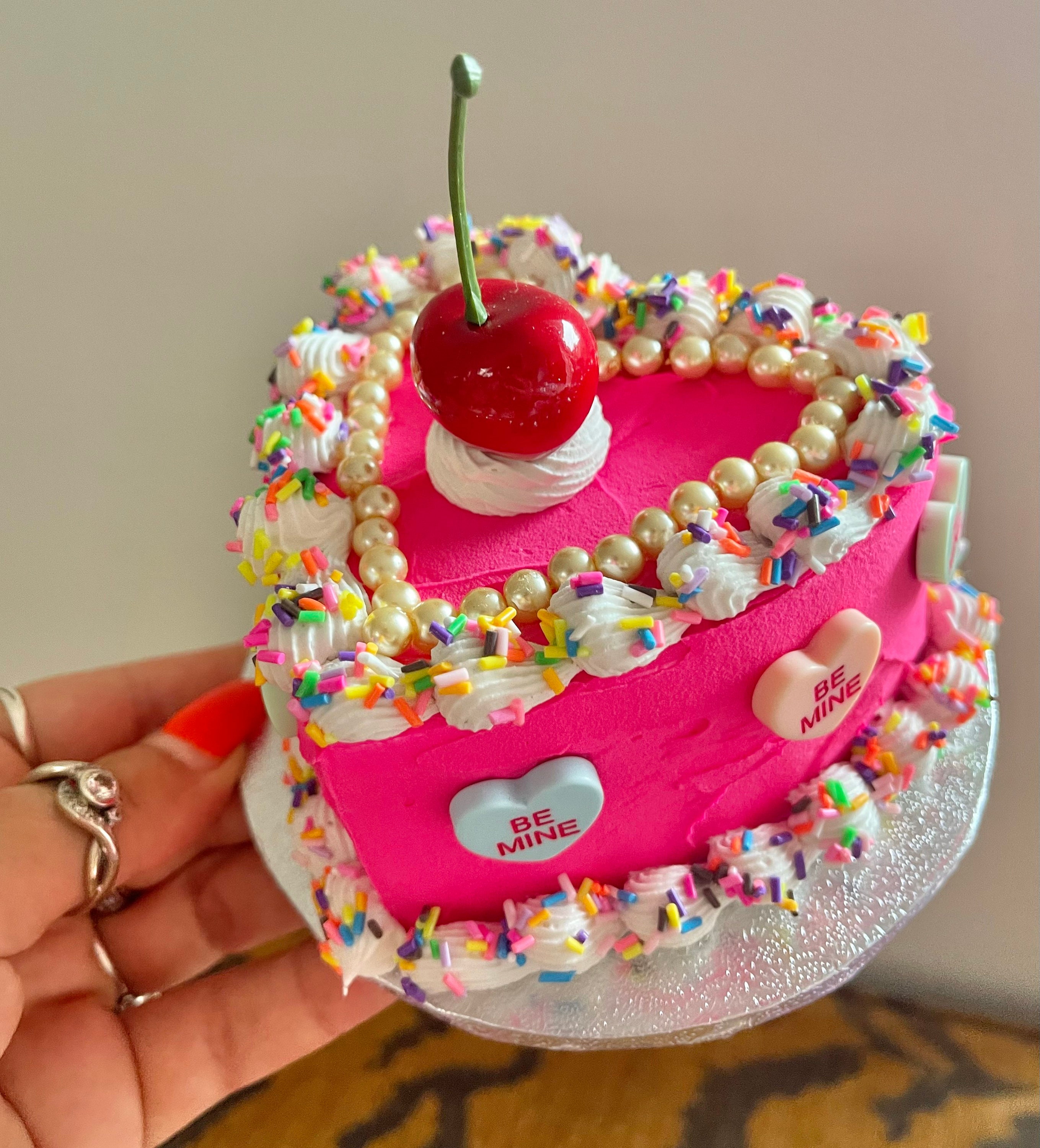 Mini Fake Cake Heart White Neon Pink Candy Hearts - Etsy