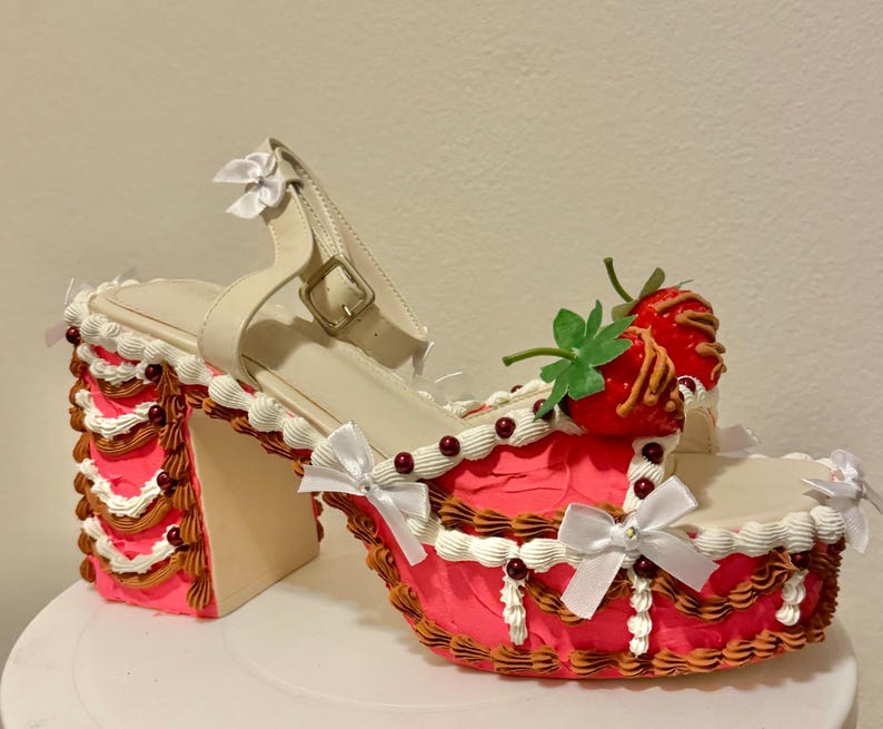Fake Cake Platform Heels ~ Pink + Choc With Choc Covered Strawberries ...