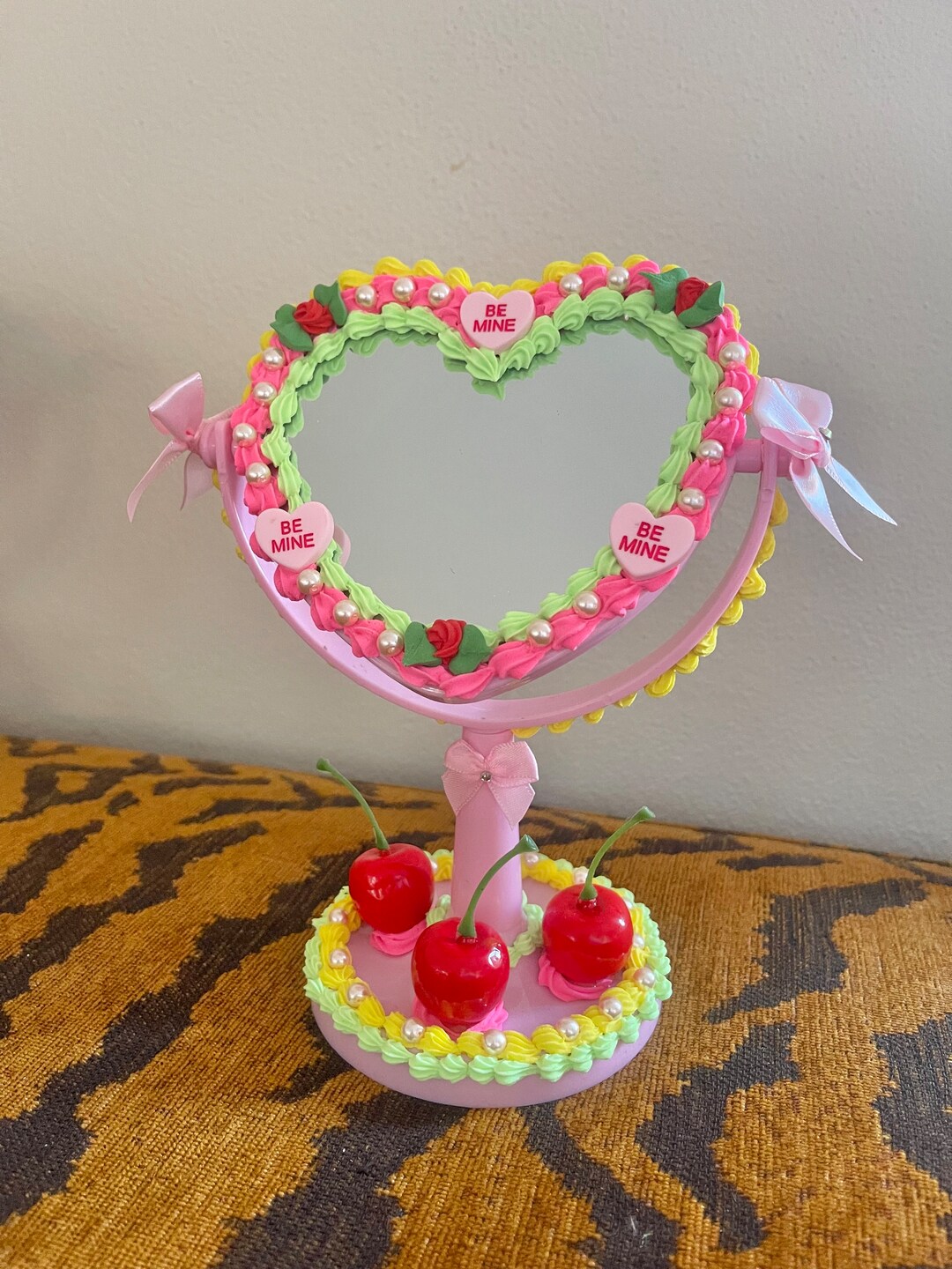 Fake Cake Mini Heart Mirror Pink Green & Yellow Roses - Etsy
