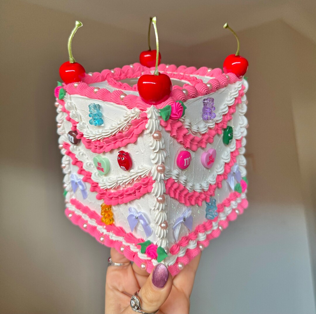 Fake Cake Square Tissue Box Cover Glitter White Candies and Cherries - Etsy