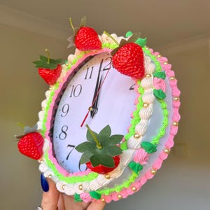 Fake Cake Clock Neon Green With Strawberries and Flowers - Etsy
