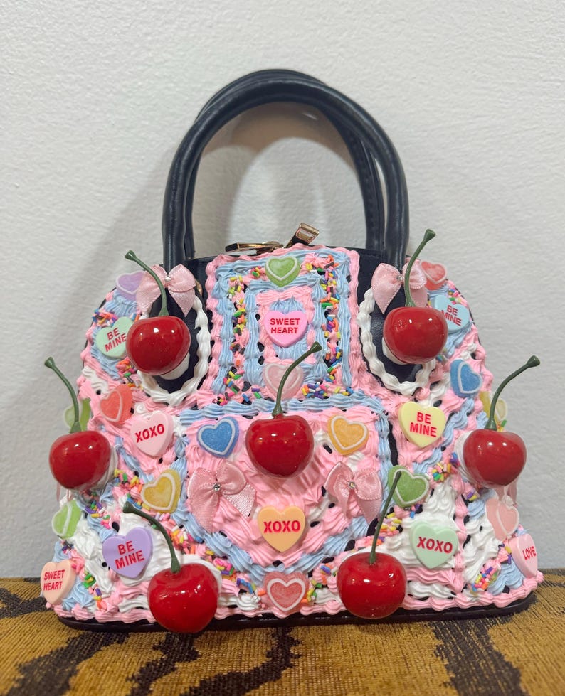 Fake Cake Handbag ~ Black With Rainbow ~ With Cherries + Candies - Etsy