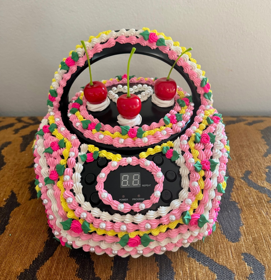 Fake Cake CD Player Black, Pink, Yellow Cherries, Heart Roses - Etsy