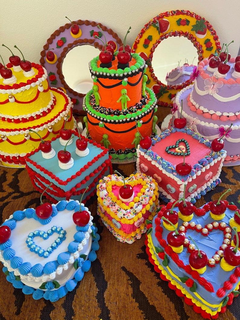 Fake Cake Box ~ Pink, White & Blue ~ With Cherries, Sprinkles and Be ...