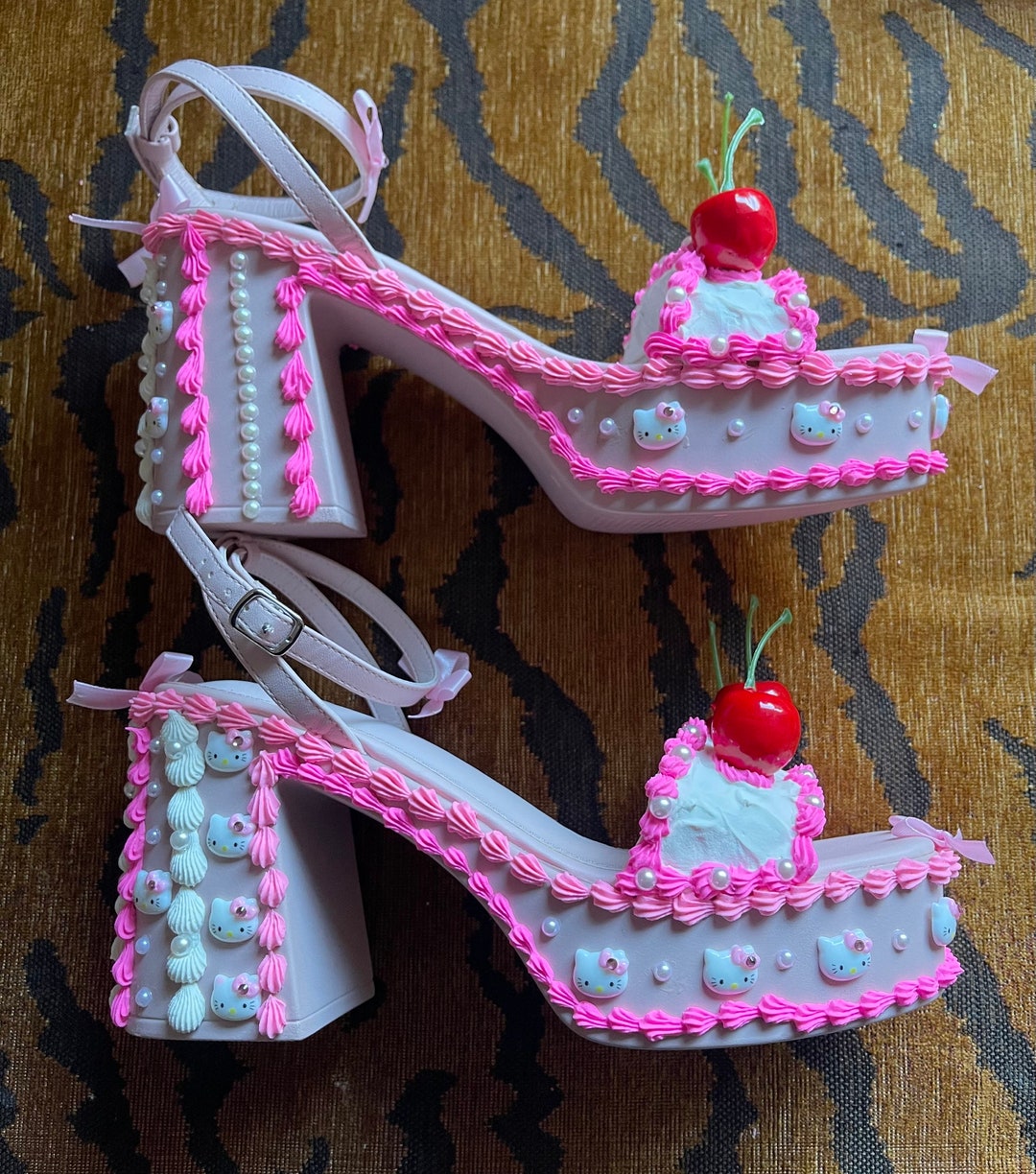 Fake Cake Platform Heels ~ Pink + Hot Pink + Mini Kitties (9/40) - Etsy