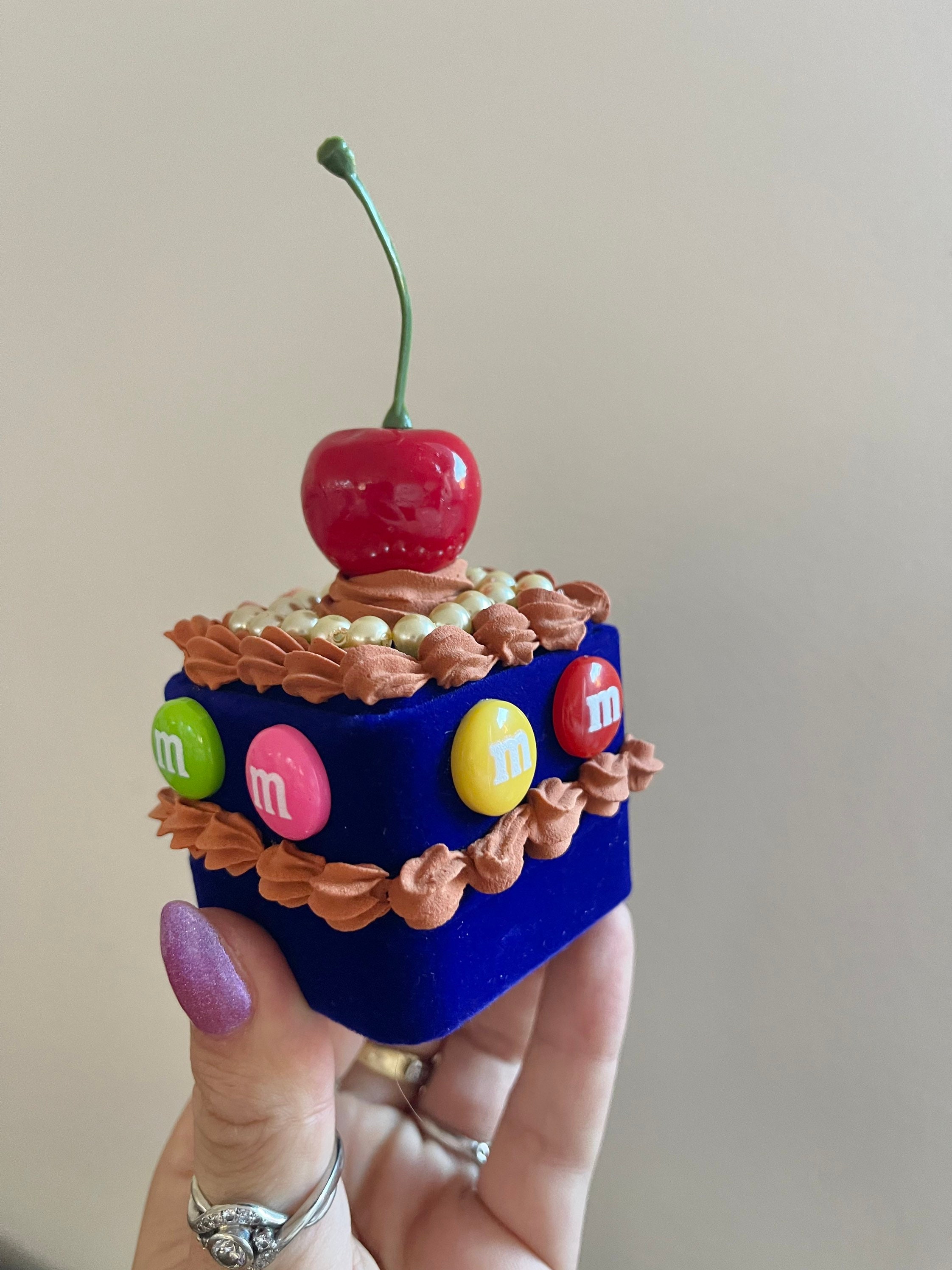 Fake Cake Ring Box Choc With a Cherry M&ms on Dark Blue - Etsy