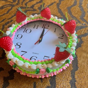 Fake Cake Clock Neon Green With Strawberries and Flowers - Etsy