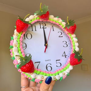 Fake Cake Clock Neon Green With Strawberries and Flowers - Etsy