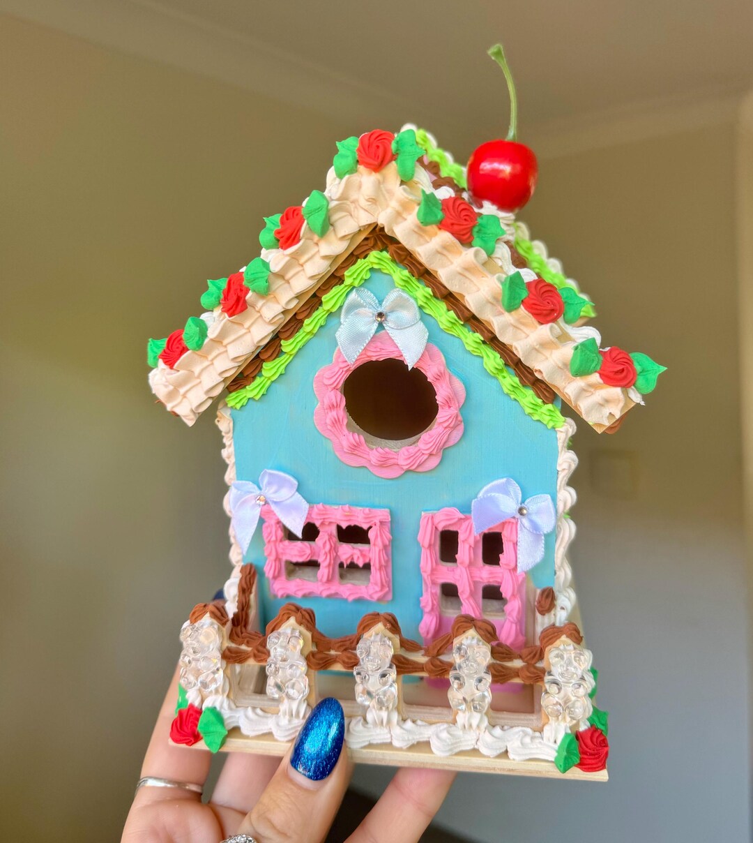 Fake Cake Birdhouse ~ Blue ~ With Roses and Gummy Bears - Etsy