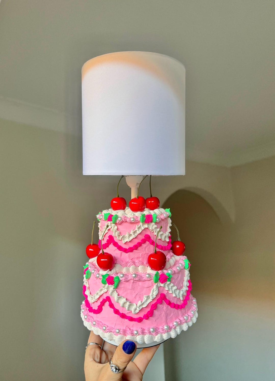 Fake Cake Lamp Pink With White Cherries and Roses - Etsy