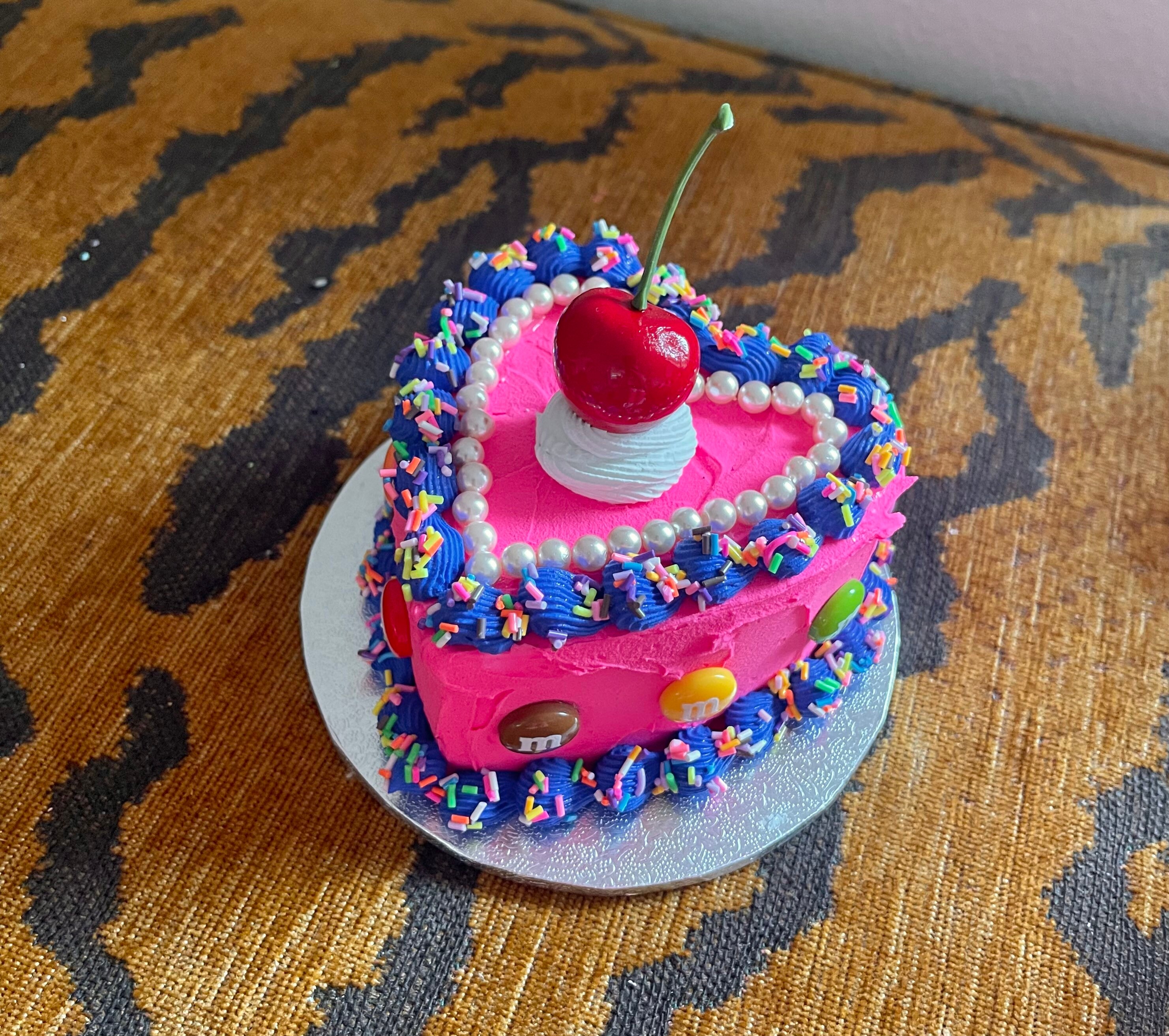 Mini Fake Cake Heart Dark Blue Neon Pink M&ms Cherry - Etsy