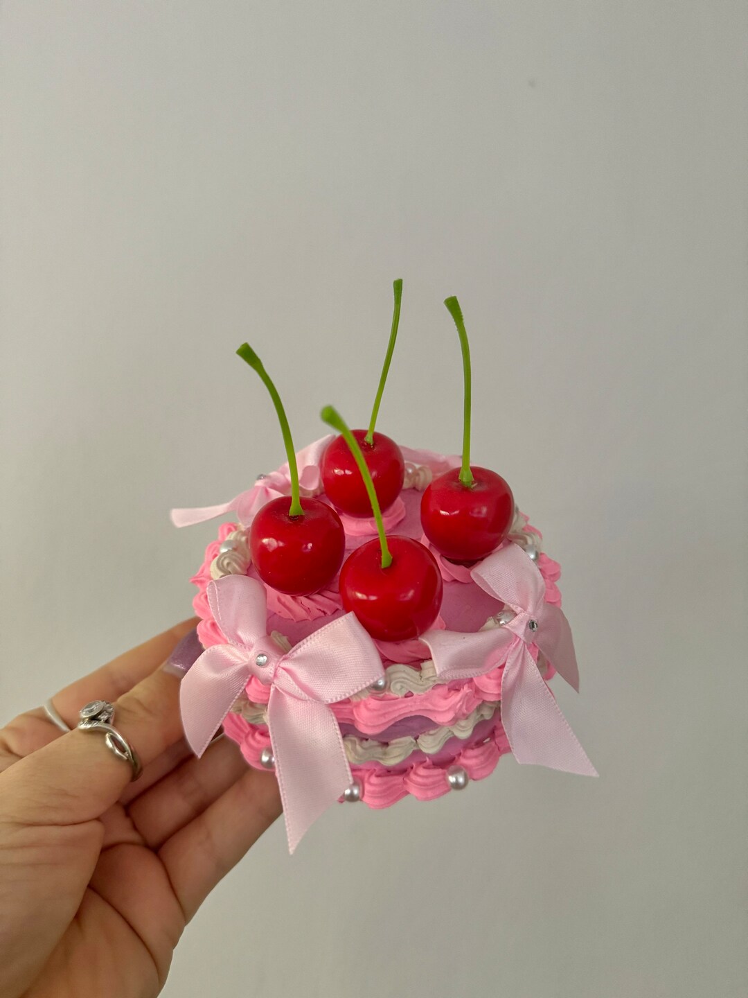 Fake Cake Medium Magnet Pink With Bows & Cherries - Etsy