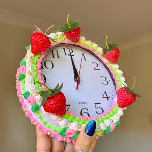 Fake Cake Clock Neon Green With Strawberries and Flowers - Etsy