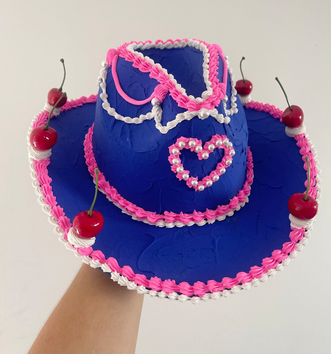 Navy Blue + White & Pink Fake Cake Cowboy Hat - Etsy