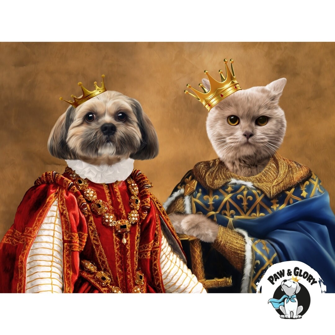 The King & Queen Pet Portrait | Custom Dog Portrait | 2 Pet Portrait ...