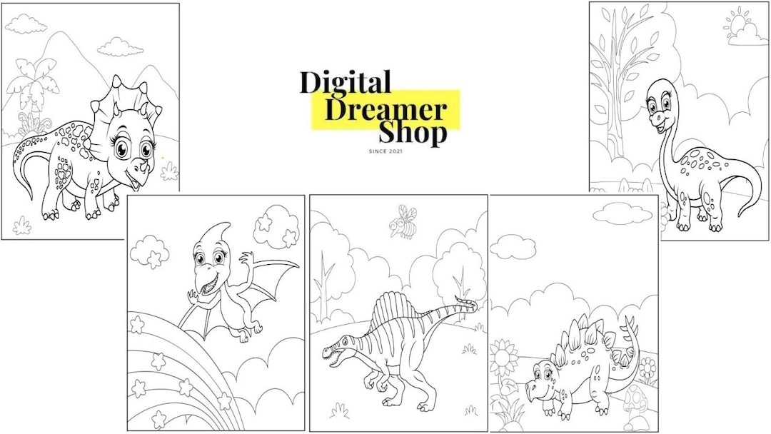 40 Cute Dinosaur Coloring Pages (digital PDF Download) - Etsy