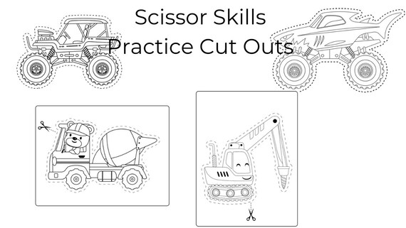 Scissor Skills Practice Sheets Monster Trucks and - Etsy