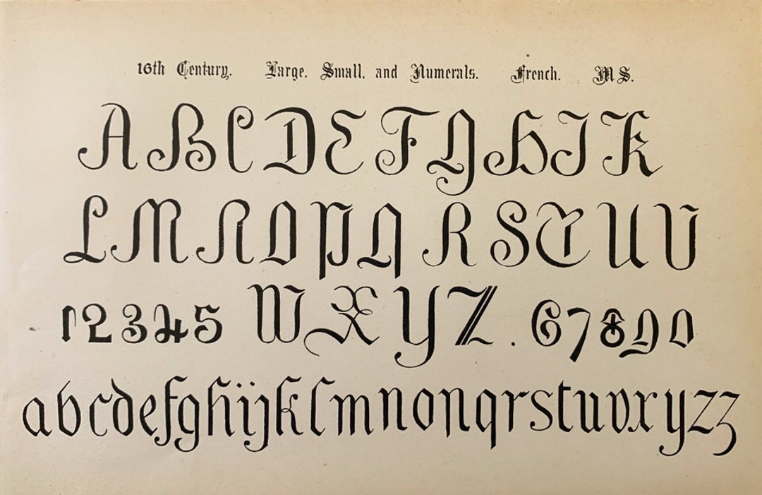 Genuine Vintage Font Print - 16th Century. Large. Small and Numerals ...