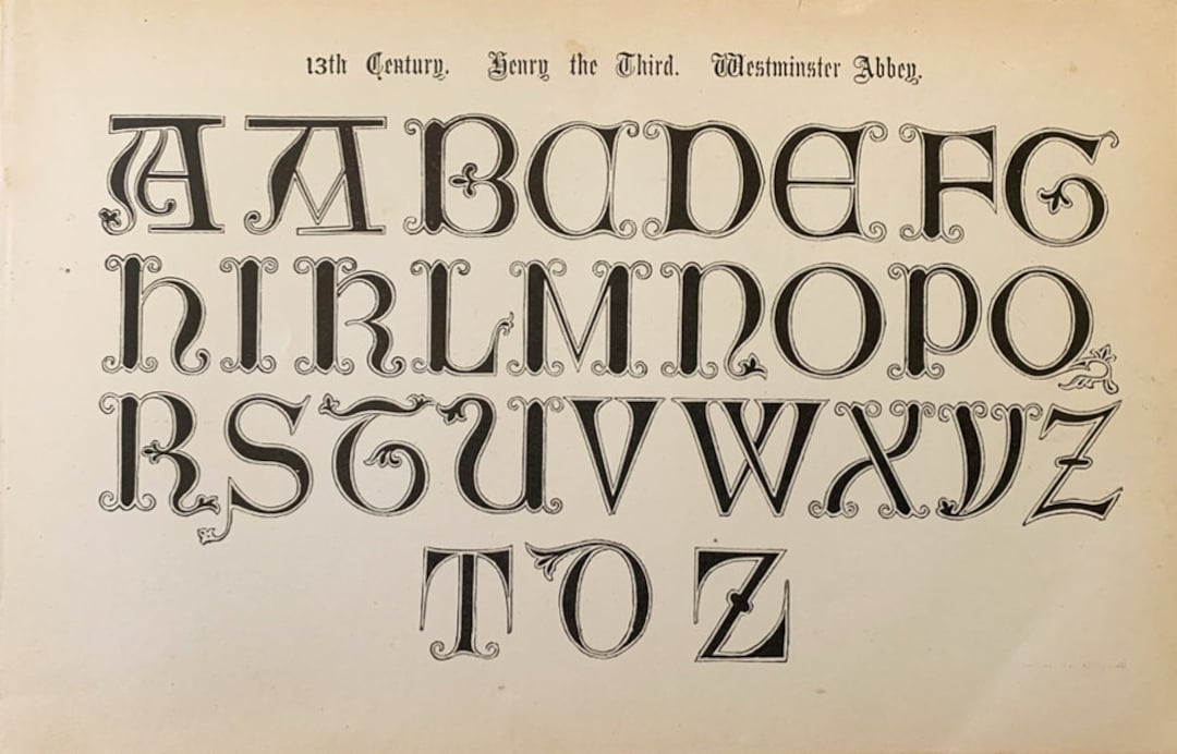 Genuine Vintage Font Print - 13th Century, Henry the Third, Westminster ...