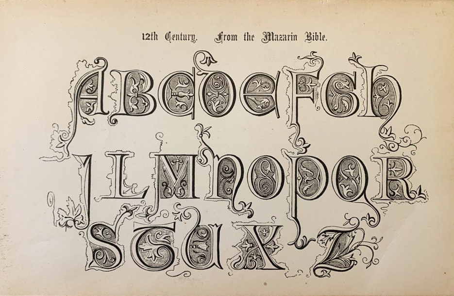 Genuine Vintage Font Print - 12th Century, From the Mazarin Bible. - Etsy