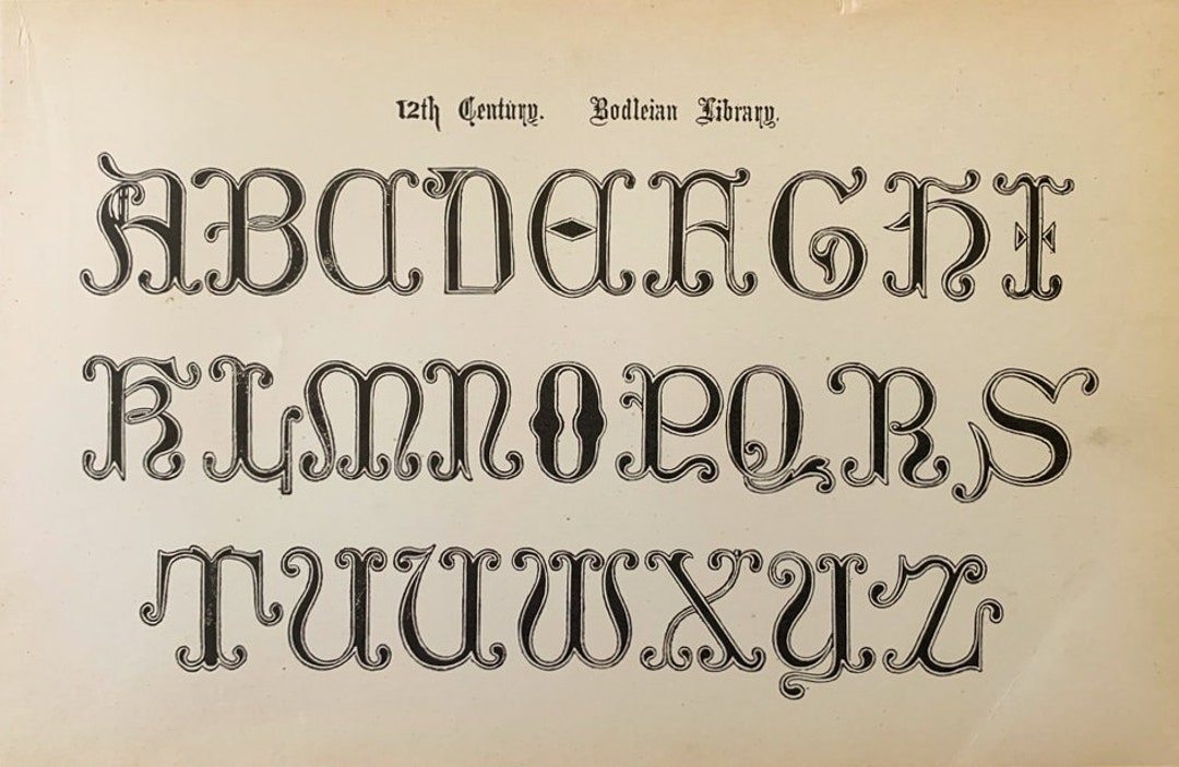 Genuine Vintage Font Print - 12th Century, Bodleian Library - Etsy