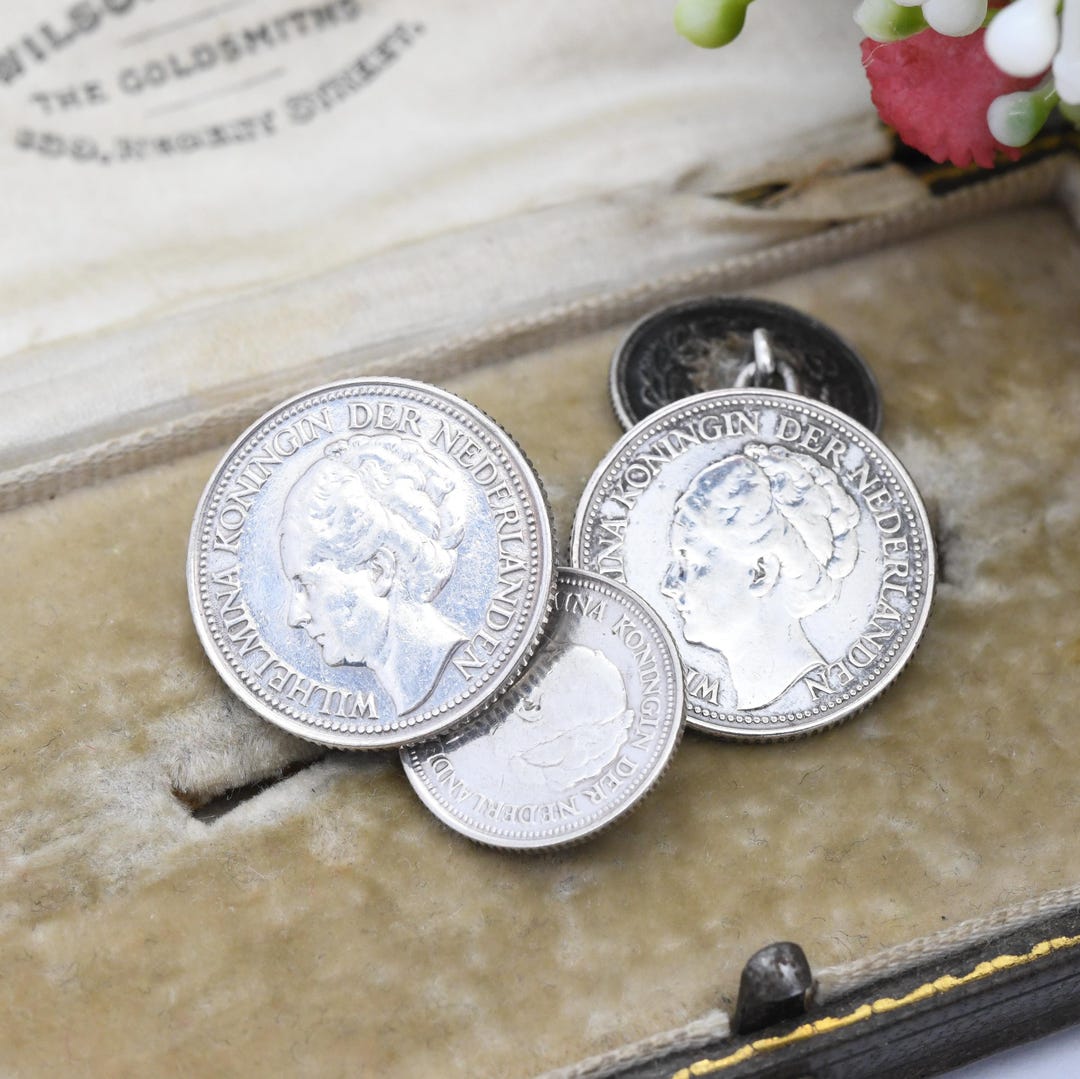 Vintage Silver Wilhelmina Koningin Coin Cufflinks 1930s - 1940 Queen of ...
