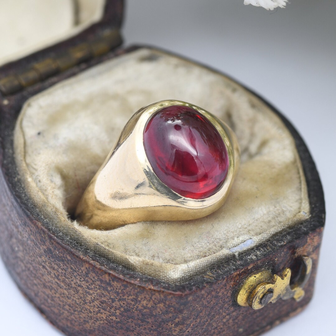 Vintage 9ct Gold Ruby Signet Ring by Fred Manshaw Mid-century 1973 Men ...