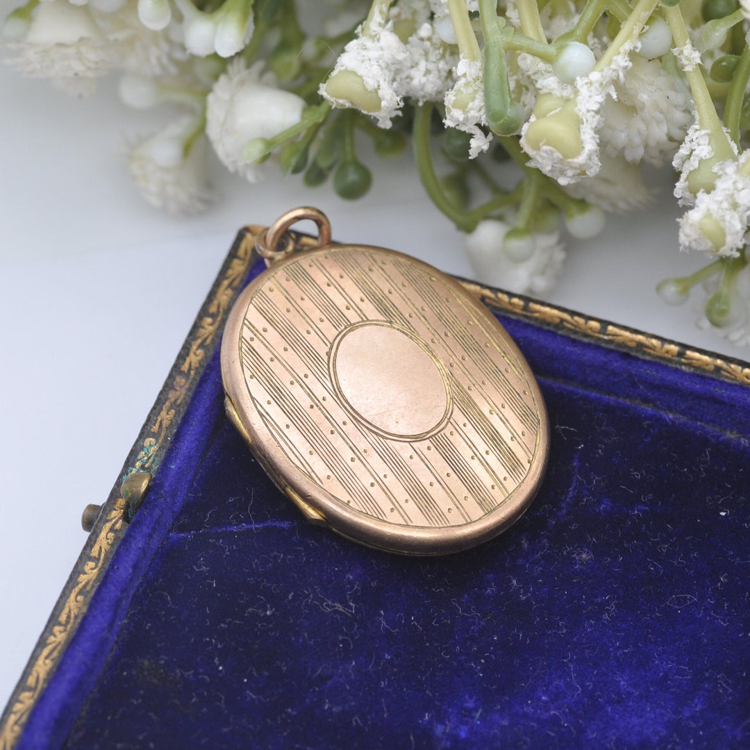 Antique Rolled Gold Locket With Engine Turned Pin-stripe Design - No ...