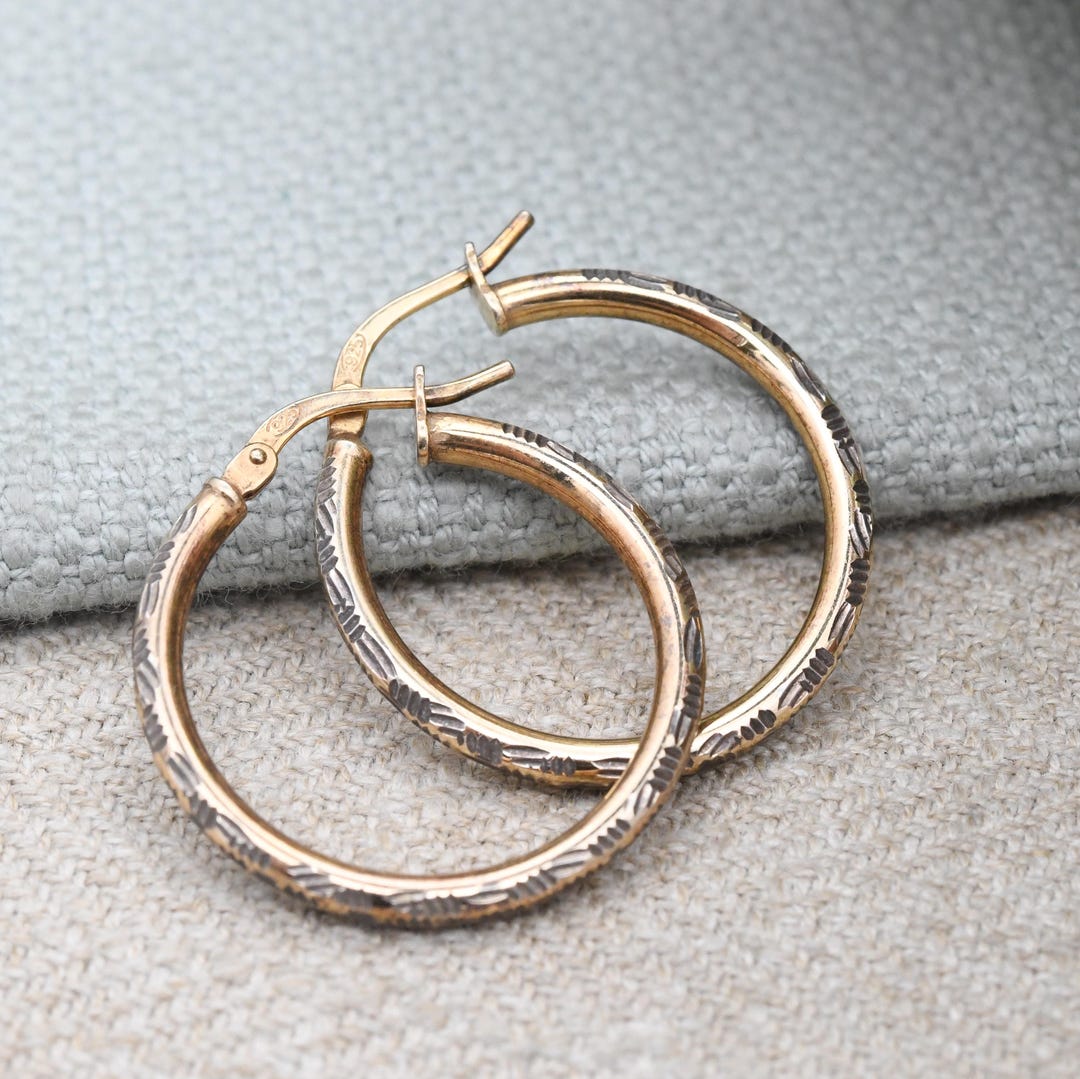 Vintage Gold Plated Sterling Silver Hoop Earrings Textured Hoops ...