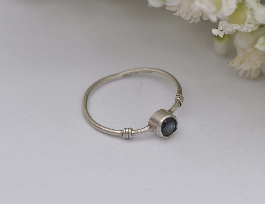 Vintage Sterling Silver Blue Stone Solitaire Ring 1979 UK Size J / US ...