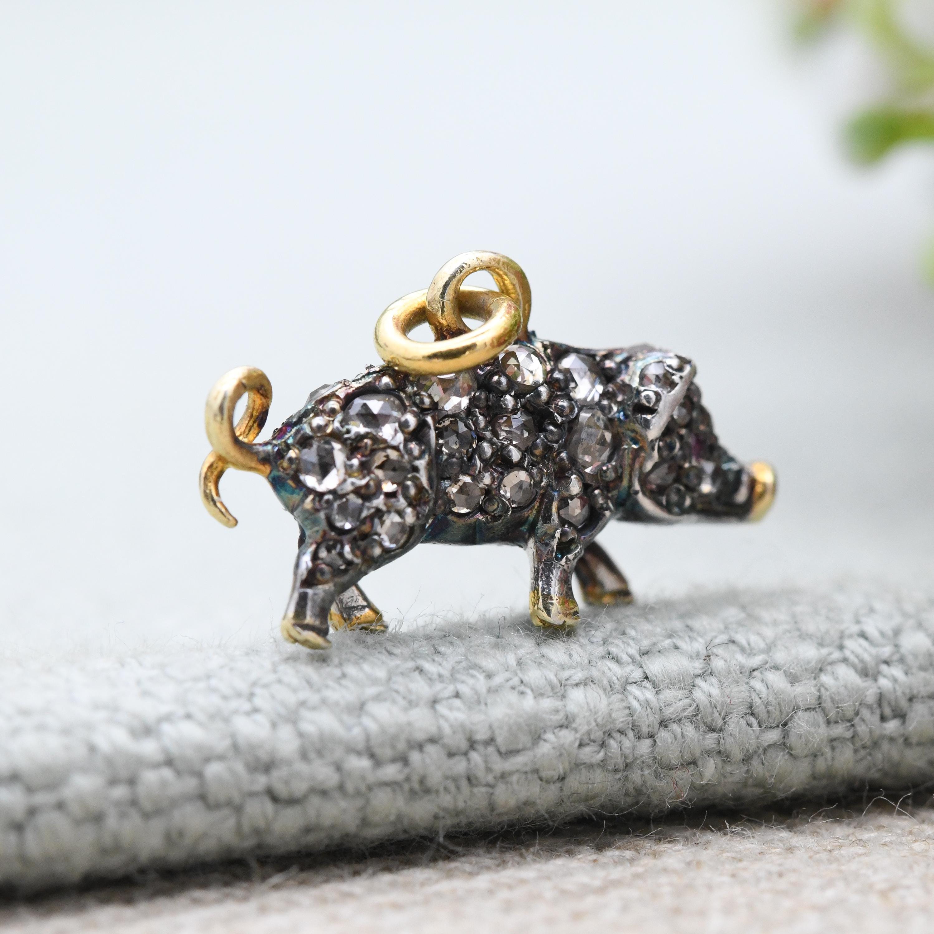Antique Victorian Diamond and Ruby Pig Pendant Silver and Gold - Rose ...