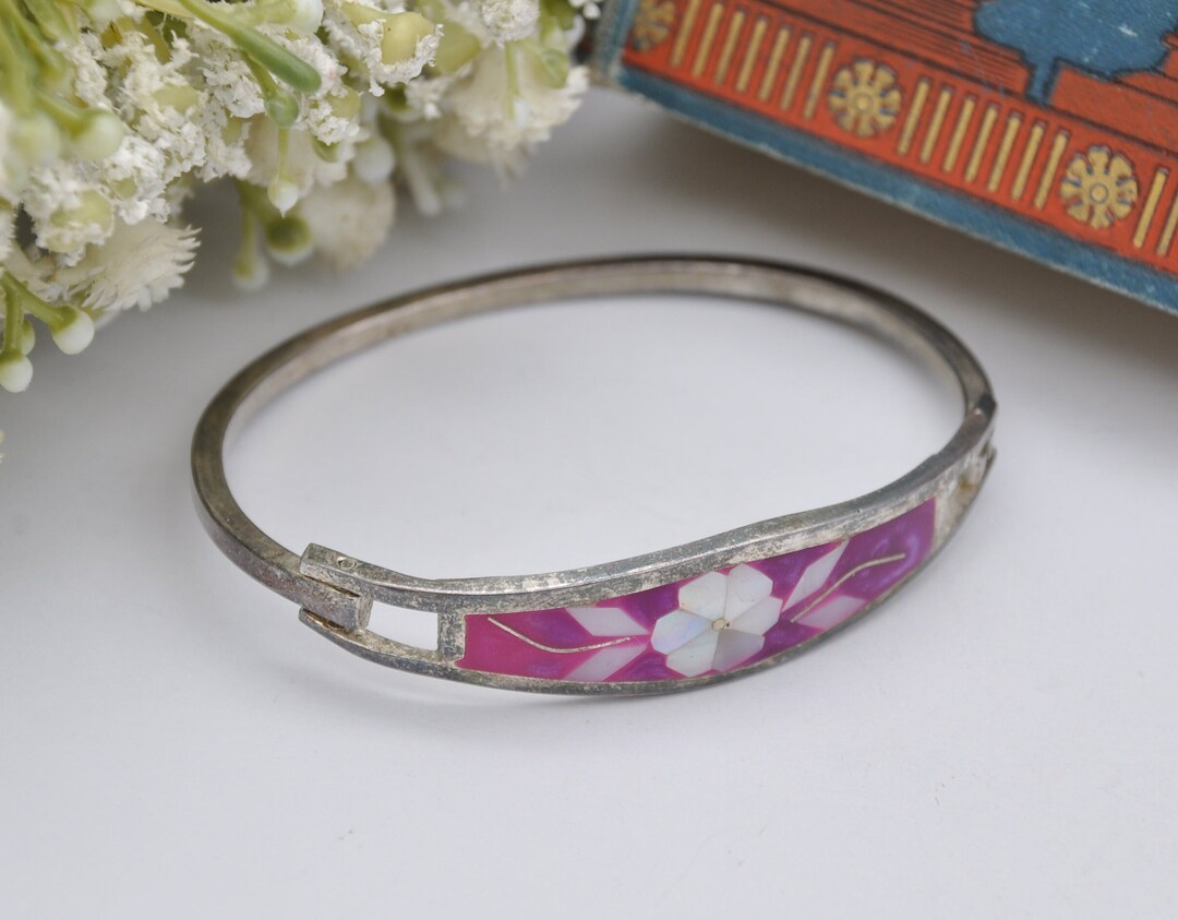 Vintage Mexico Sterling Silver Mother of Pearl Cuff Bracelet - Flower ...