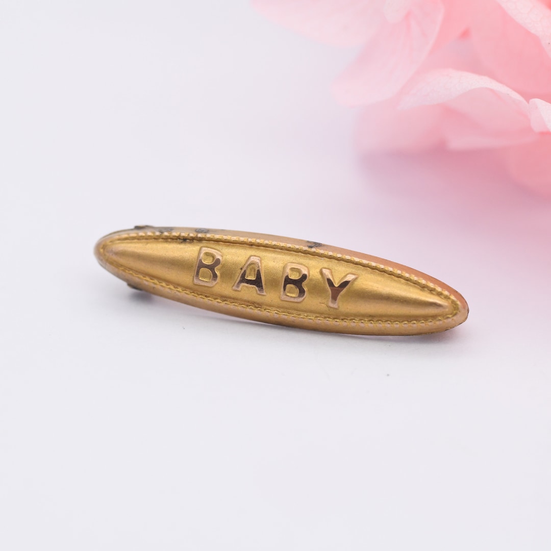 Antique 9ct Gold Baby Brooch - Small Edwardian Gold Word Jewellery ...