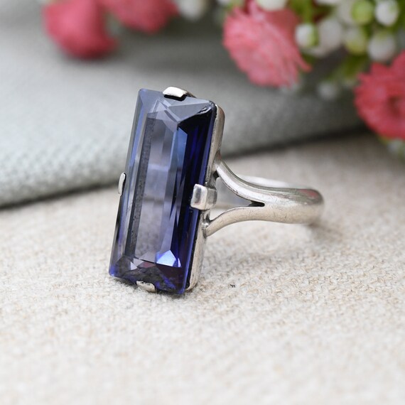 Vintage European Silver Ring with Large Blue Stone - … - Gem