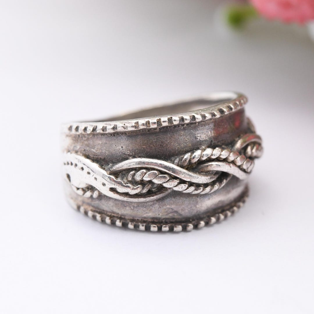Vintage Sterling Silver Rope Twist Band Ring - Chunky Knotted Silver ...