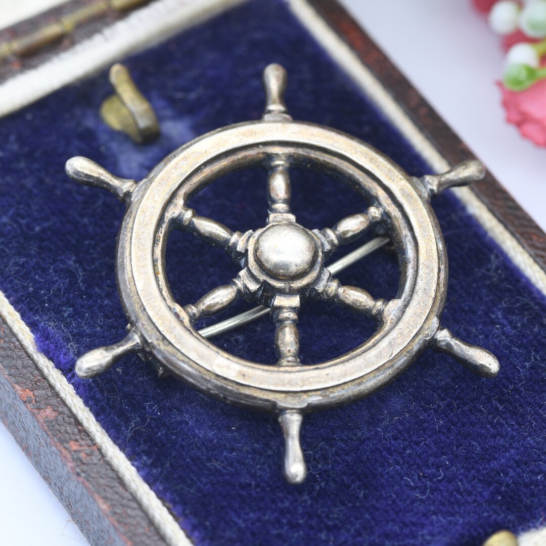 Vintage Sterling Silver Ship's Wheel Brooch - Helm Steering Wheel ...