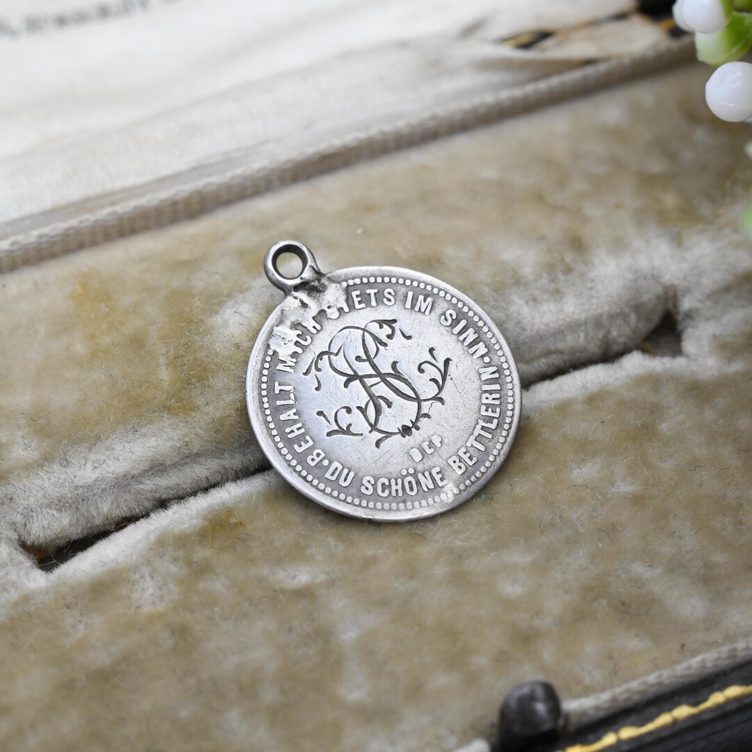 Antique Silver German Love Token Coin Monogram Engraved Charm Pendant ...