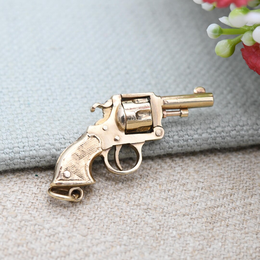 Vintage 9ct Gold Articulated Revolver Charm Pendant With Hinge Top ...