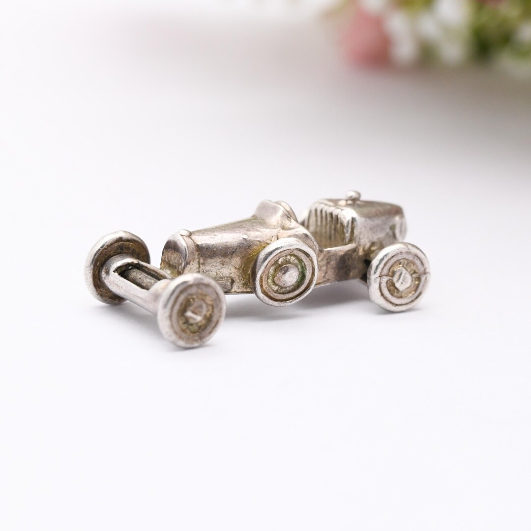 Vintage Sterling Silver Old Race Car Charm Pendant - Formula 1 Car ...