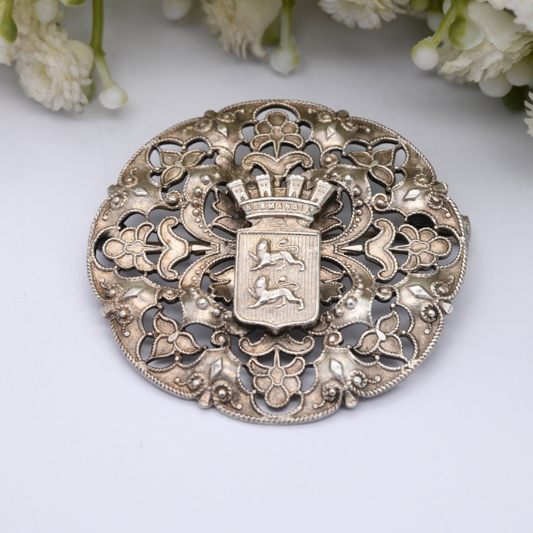 Vintage French Heraldic Silver Normandie Brooch - Reverse Pressed ...