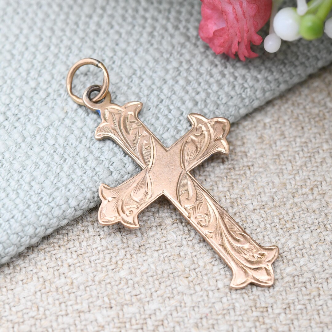 Antique 9ct Gold Cross Pendant 1918 Chester Hallmarks Scrolling ...