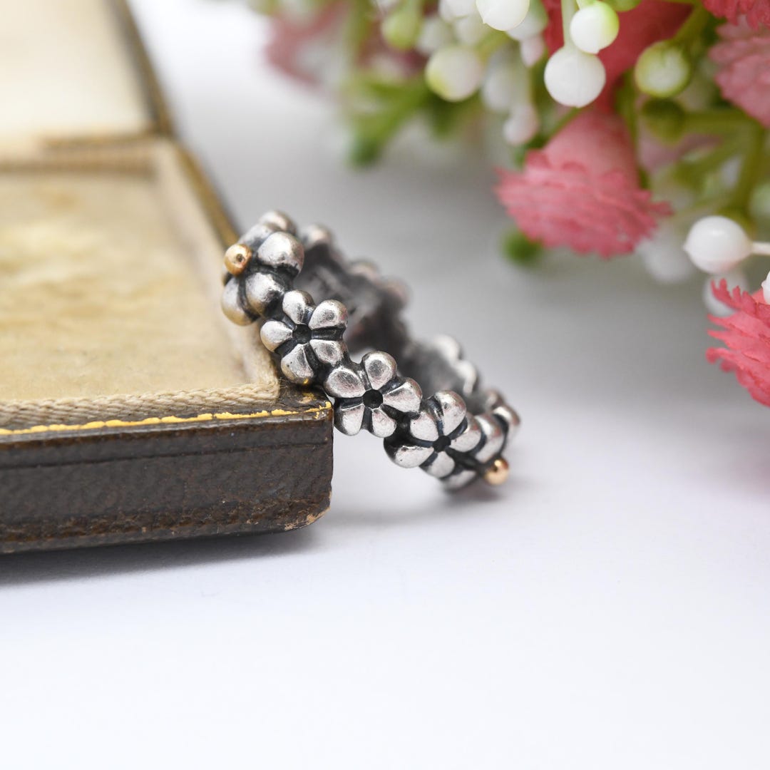 Retired Pandora Sterling Silver 14K Gold Flower Band Ring Eternity ...