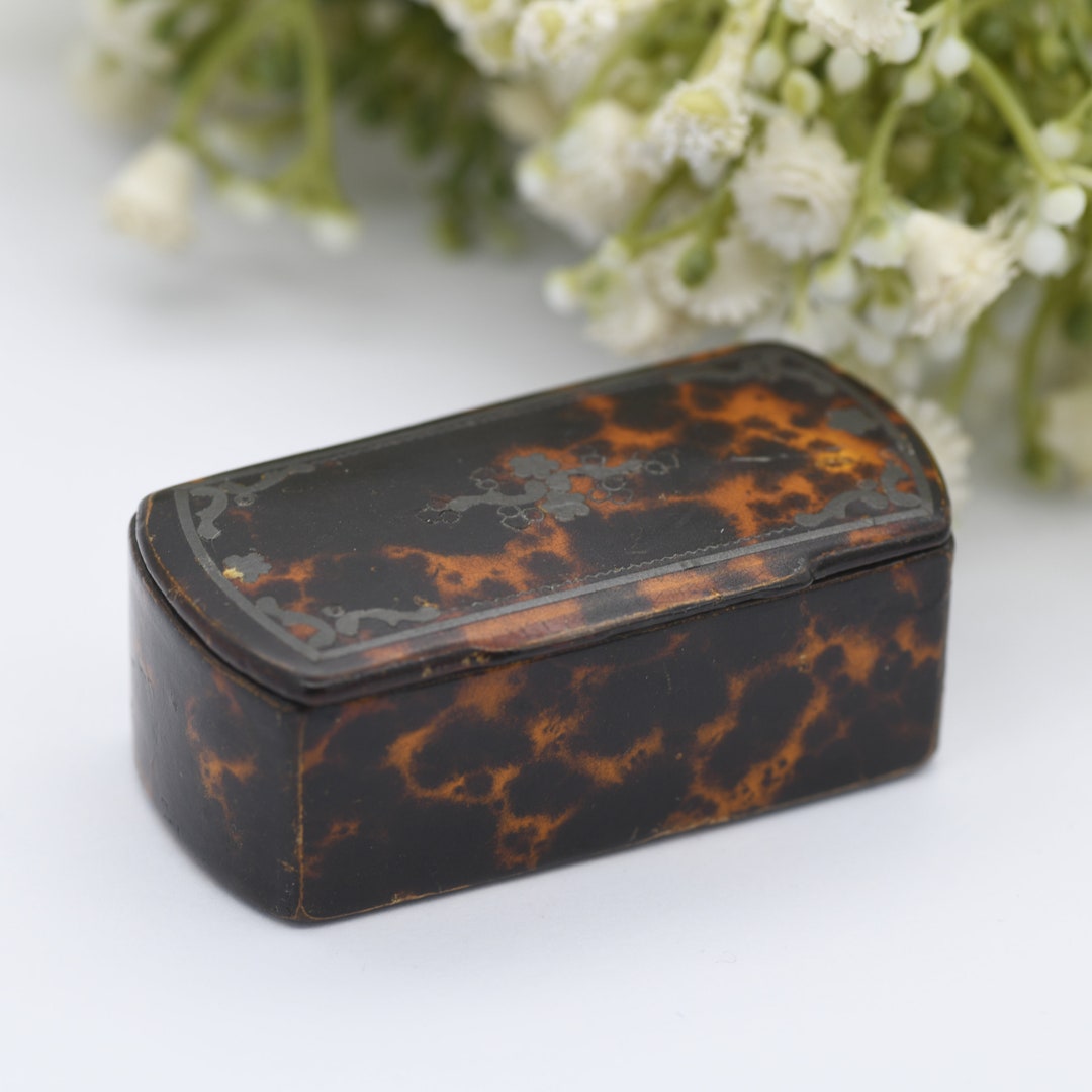 Antique Faux Tortoiseshell Paper Mache Snuff Box Trinket Box With ...