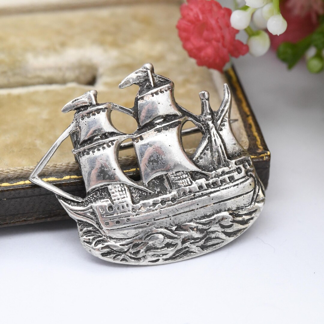 Vintage Mayflower Sterling Silver Ship Brooch 1955 Chester Hallmarks ...