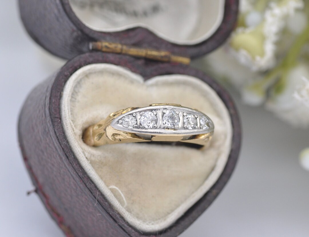 Antique 18ct Gold Diamond Boat Ring Five Stone Diamond Ring - Etsy