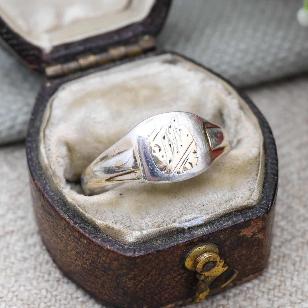Vintage Sterling Silver Signet Ring Engraved Mid-century Gold Plated ...