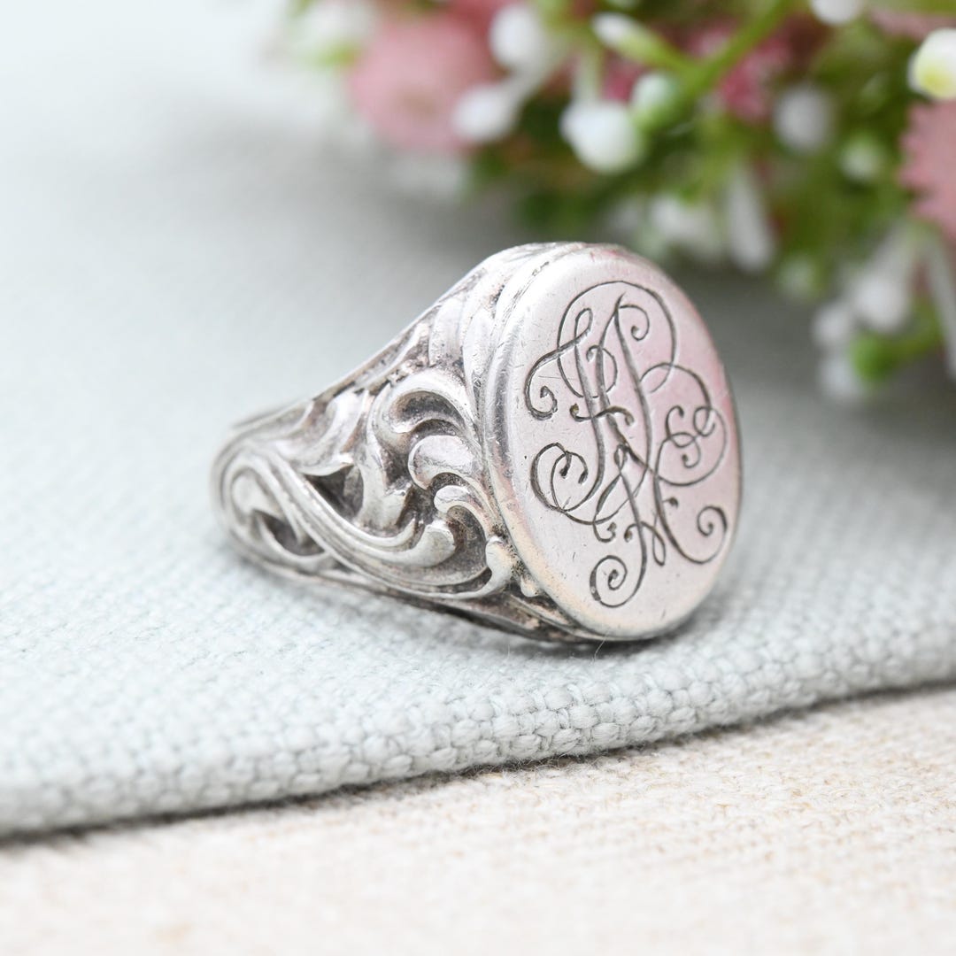 Vintage German Silver Signet Ring Engraved Monogram by C Bade Celle ...