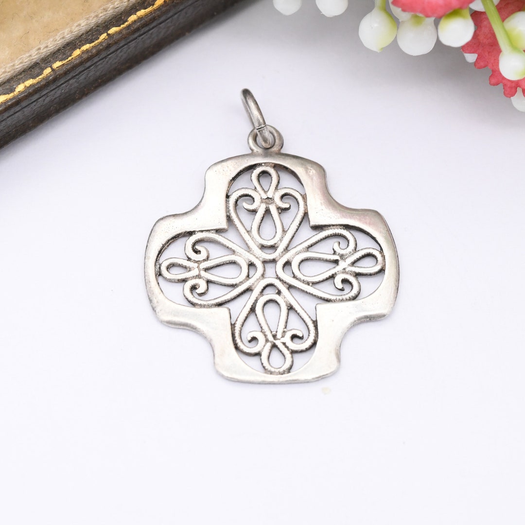 Vintage Sterling Silver Square Cross Pendant With Ornate Openwork ...