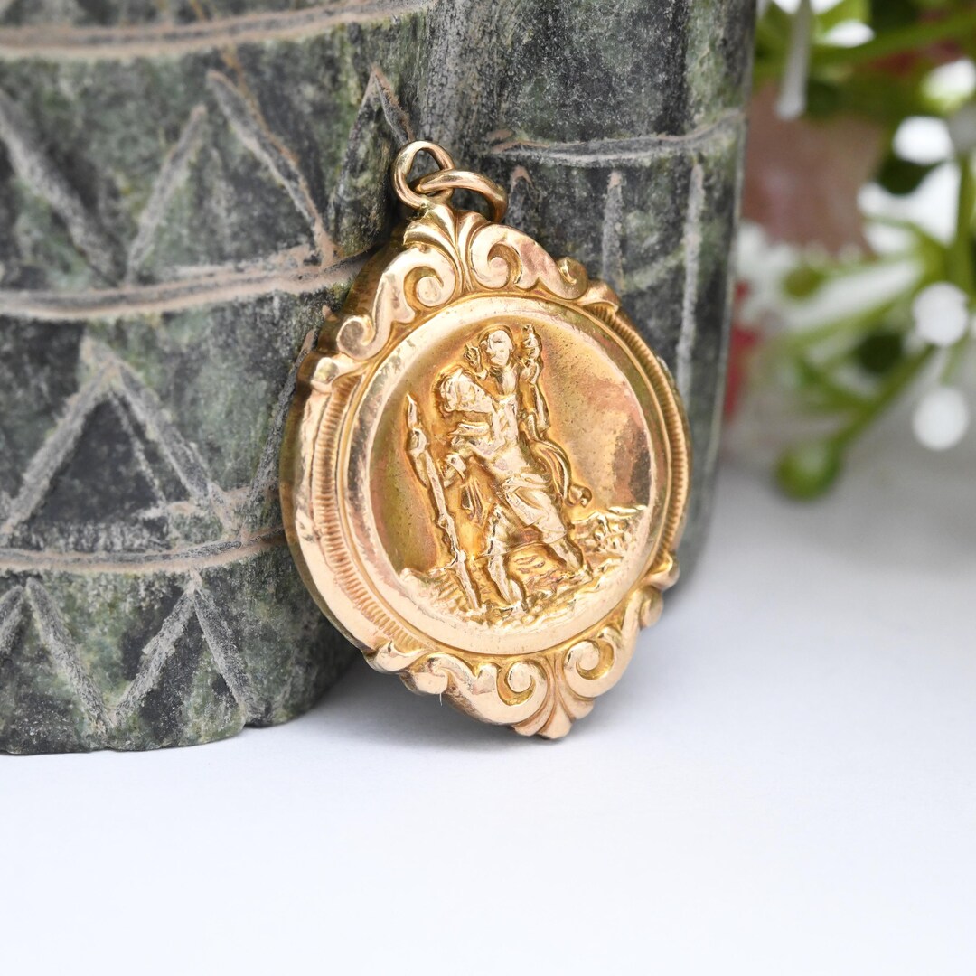 Vintage 9ct Gold St Christopher Pendant - Watch Fob Charm Pendant ...