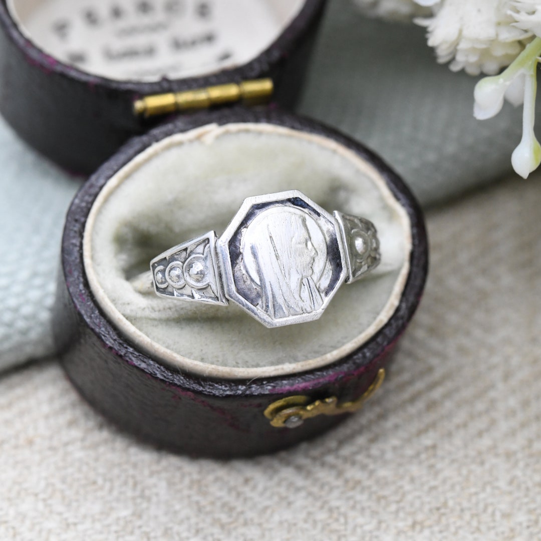 Vintage Silver Religious Saint Ring - Christian Unisex Gift Ring With ...